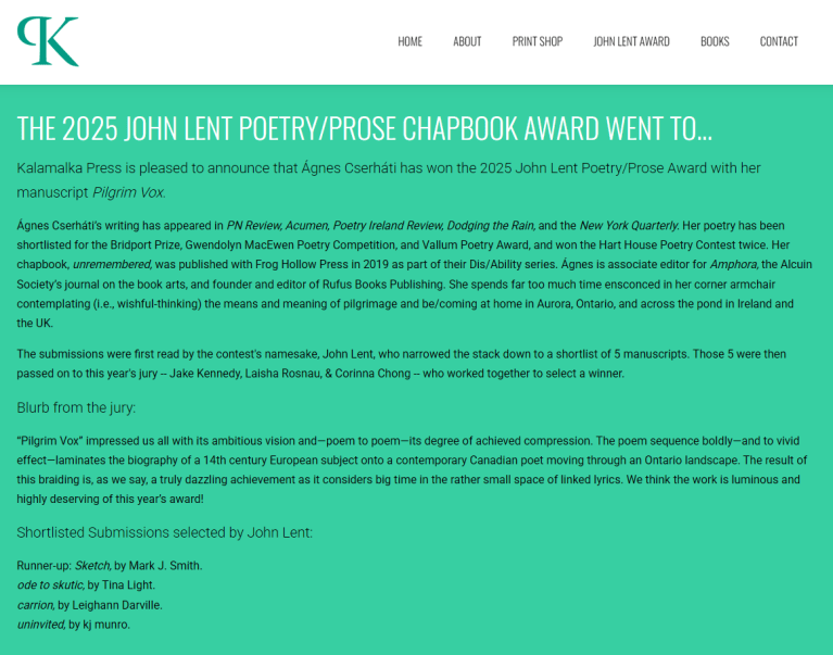 carrion – The John Lent Poetry and Prose Award 2025 – leigh ann